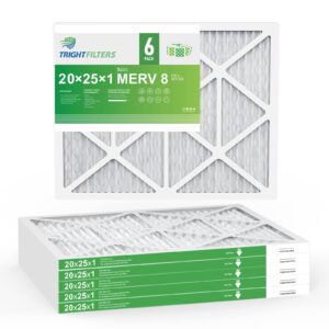 trightfilters 20x25x1 air filter merv 8, pleated hvac ac furnace home air filters replacement 6 pack