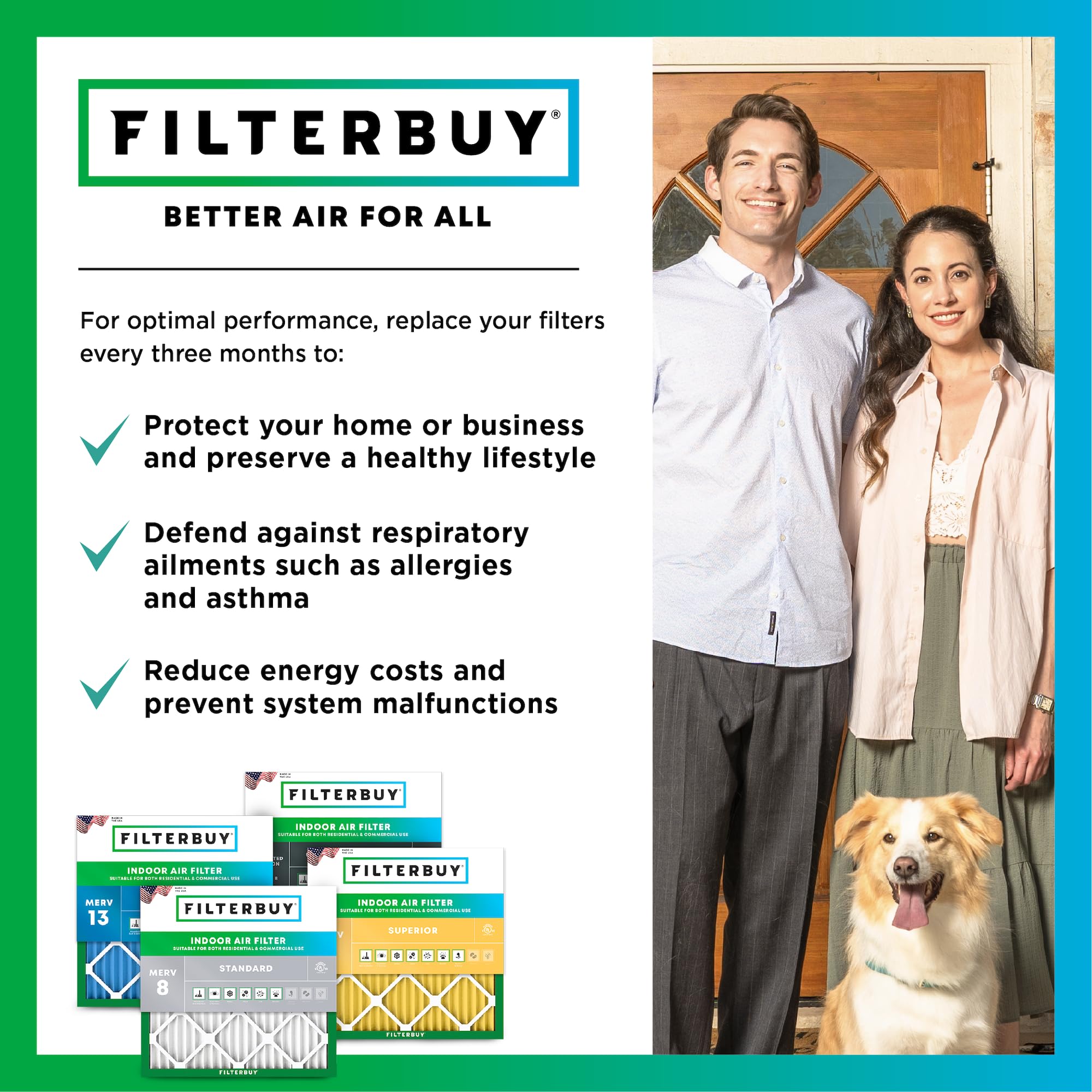 Filterbuy 20x25x1 Air Filter MERV 13 Optimal Defense (1-Pack), Pleated HVAC AC Furnace Air Filters Replacement (Actual Size: 19.50 x 24.50 x 0.75 Inches)