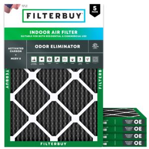 filterbuy 20x25x1 air filter merv 8 odor eliminator (5-pack), pleated hvac ac furnace air filters replacement with activated carbon (actual size: 19.50 x 24.50 x 0.75 inches)