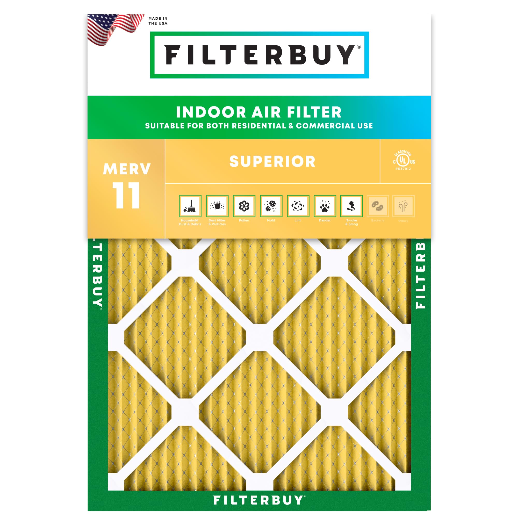 Filterbuy 20x25x1 Air Filter MERV 11 Allergen Defense (1-Pack), Pleated HVAC AC Furnace Air Filters Replacement (Actual Size: 19.50 x 24.50 x 0.75 Inches)