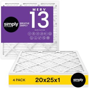 simply by mervfilters, 20x25x1 merv 13, mpr 1500 air filter - actual size: 19.75"x24.75"x0.75" hvac, ac furnace, replacement, return air filter for home, office - dust, smoke, virus, bacteria defense