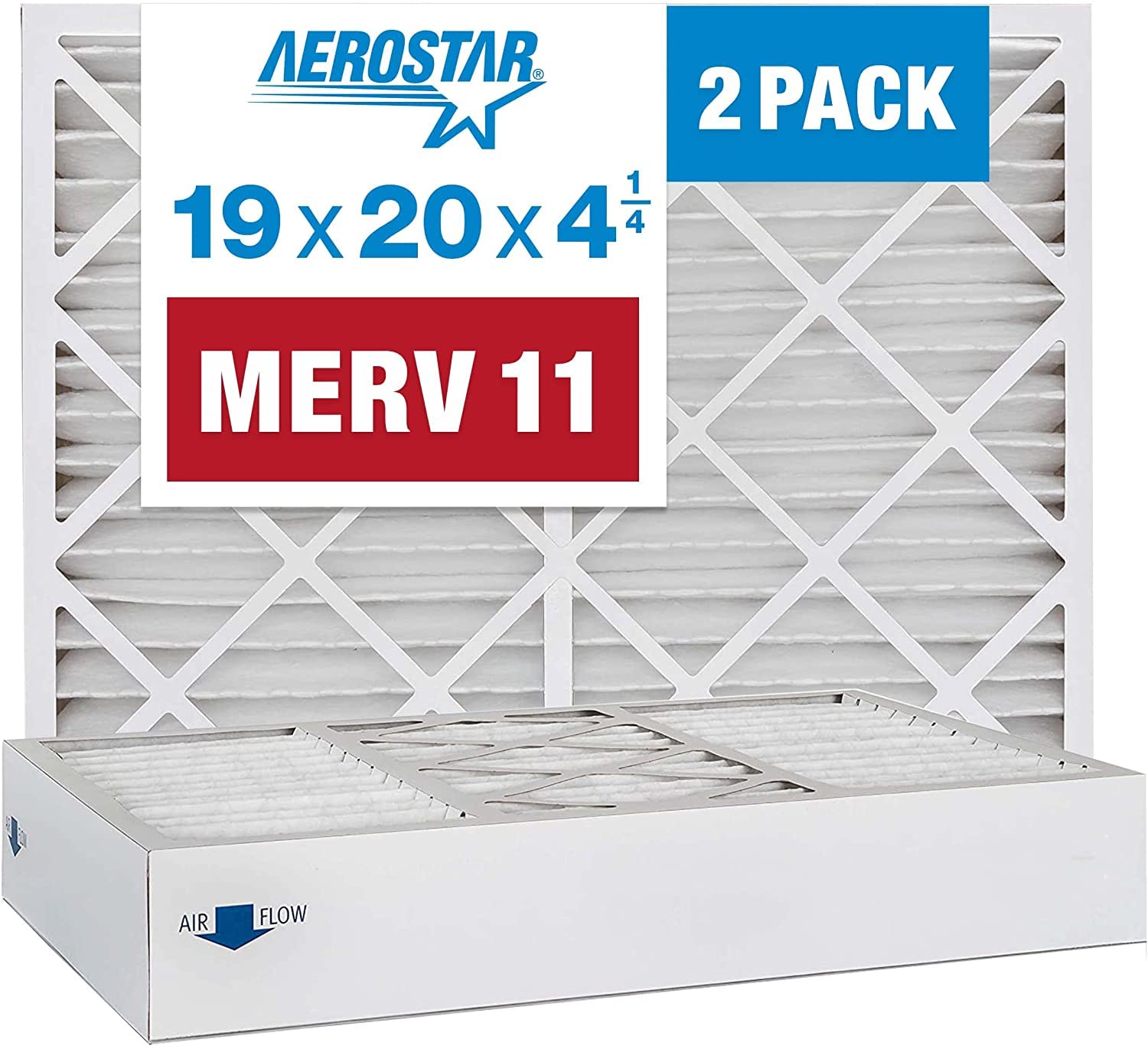 Aerostar 19x20x4 1/4 MERV 11, Carrier Replacement Pleated Air Filter, 19 X 20 X 4 1/4, Box of 2