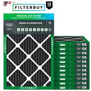 filterbuy 20x25x1 air filter merv 8 odor eliminator (12-pack), pleated hvac ac furnace air filters replacement with activated carbon (actual size: 19.50 x 24.50 x 0.75 inches)