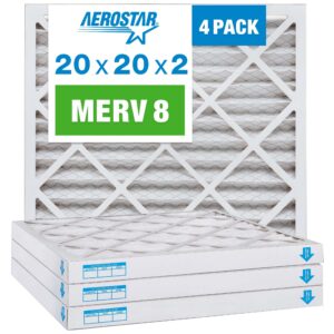 aerostar clean house 20x20x2 merv 8 pleated air filter (actual size: 19 1/2"x19 1/2"x1 3/4"), 4-pack, white