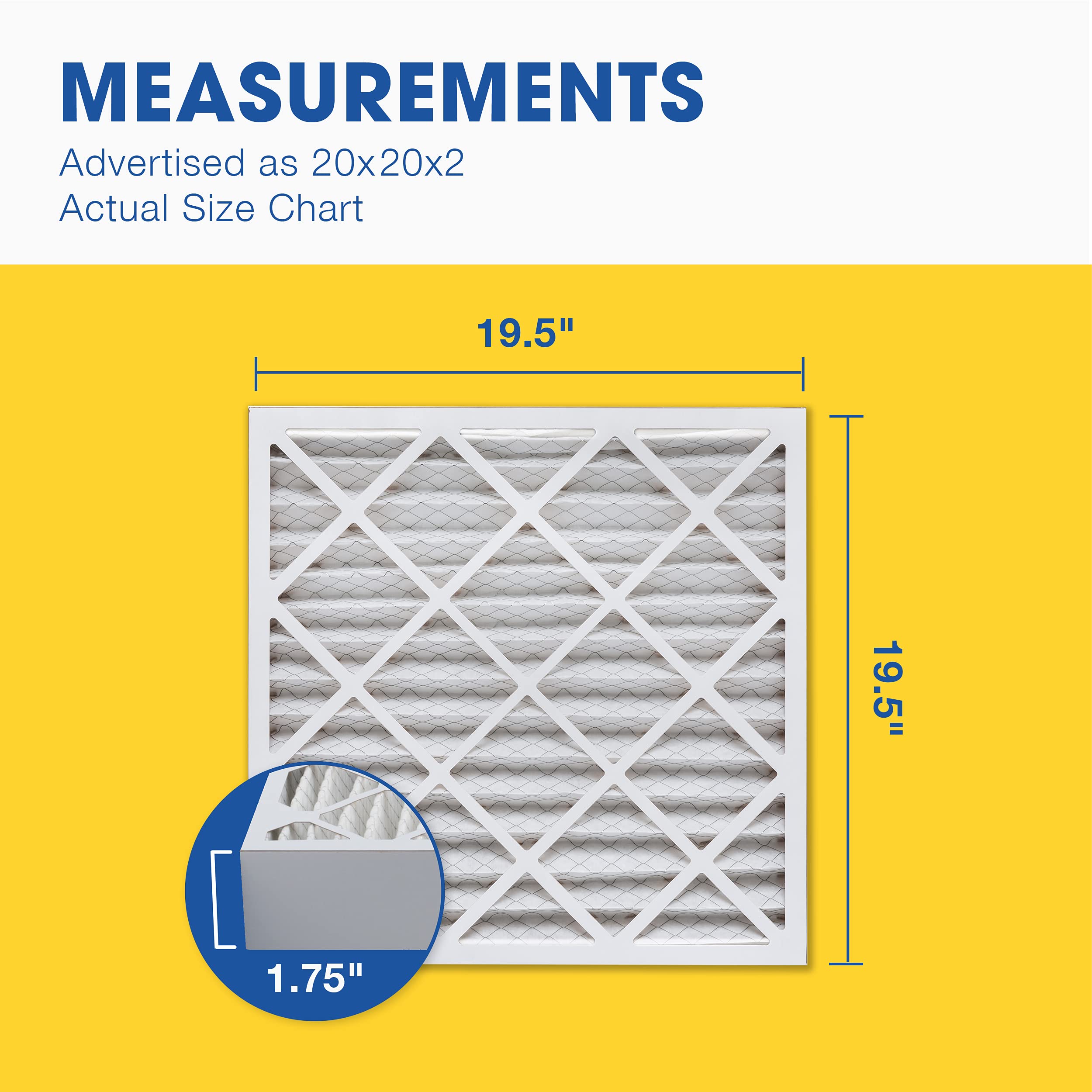 Aerostar Clean House 20x20x2 MERV 8 Pleated Air Filter (Actual Size: 19 1/2"x19 1/2"x1 3/4"), 4-Pack, White