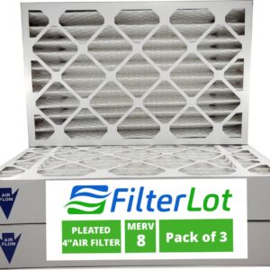 FilterLot 20x25x4 Air Filter MERV 8, Pleated HVAC AC Furnace Filters (3-Pack)