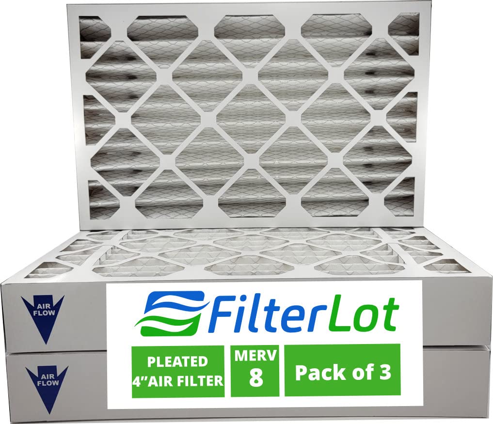 FilterLot 20x25x4 Air Filter MERV 8, Pleated HVAC AC Furnace Filters (3-Pack)