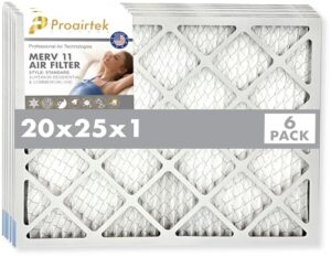 proairtek af20251m11swh model 20x25x1 pack of 6 air filters, merv 11; ideal for anyone wanting clean, crisp air in their home