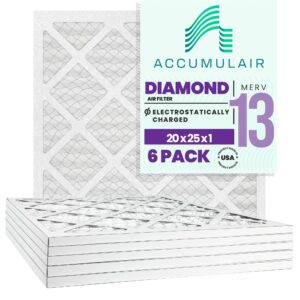 accumulair diamond 20x25x1 merv 13 air/furnace filters (6 pack)