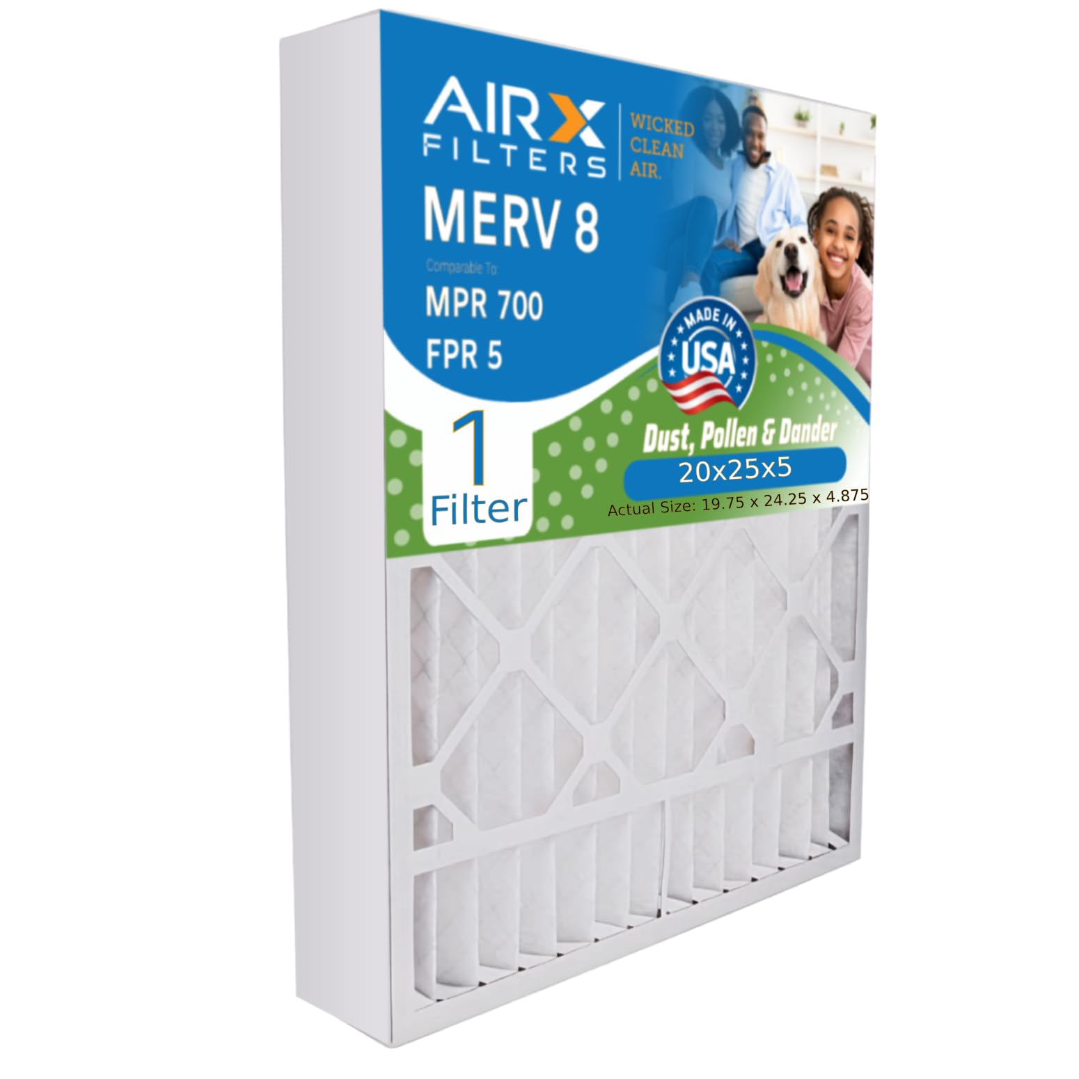 AIRX FILTERS WICKED CLEAN AIR. 20x25x5 Air Filter MERV 8 Compatible with Air Bear 255649-102 Furnace Filter 1 Single Filter