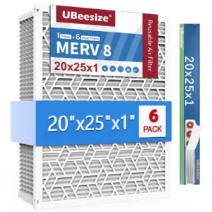 ubeesize reusable 20x25x1 air filter(6-pack),upgrade ac/hvac/furnace filter,merv 8,mpr 700,easy to close/open,1xreusable abs frame+6xreplaceable filter(actual size: 19.72x24.6x0.87 inch)