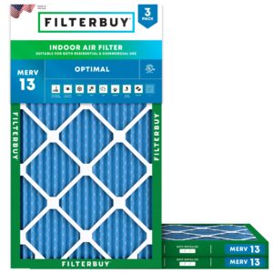 filterbuy 20x36x1 air filter merv 13 optimal defense (3-pack), pleated hvac ac furnace air filters replacement (actual size: 19.50 x 35.50 x 0.75 inches)