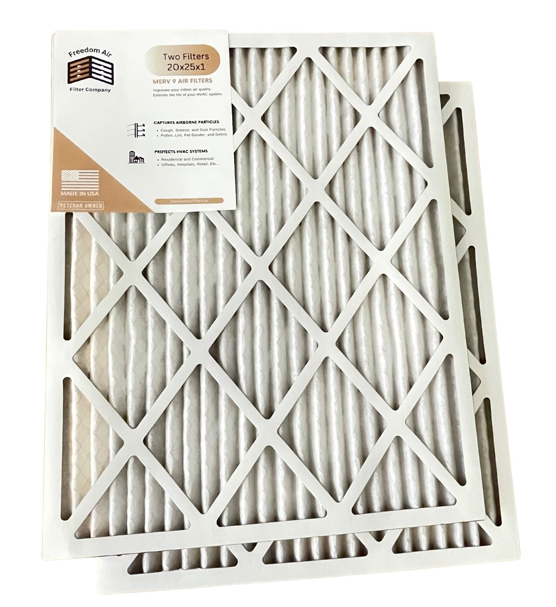 20X25x1- Pleated HVAC Furnace Air Filter- Merv 9- Pack of 2