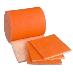 hvac/air filter media roll, orange/white merv8 polyester media with a heavy dry tackifier - 1 inch x 25 inch x 12 foot