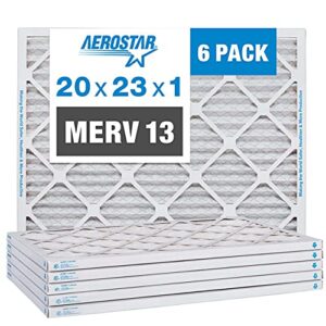 aerostar 20x23x1 merv 13 pleated air filter, ac furnace air filter, 6 pack (actual dimensions: 19 7/8" x 22 7/8" x 3/4")