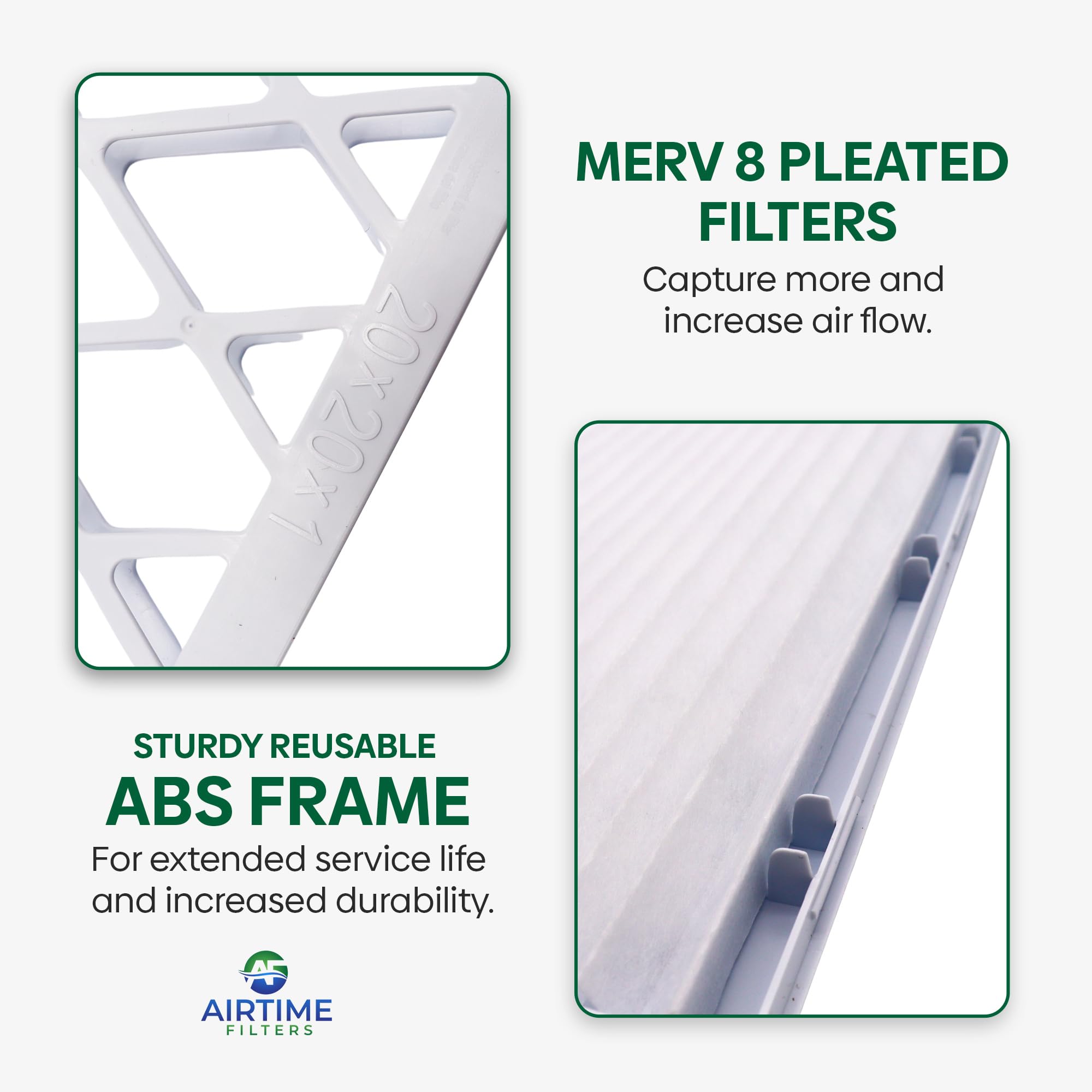 Airtime Filters Reusable 20x20x1 Merv 8 Air Filter, ABS Plastic housing with 6 Pleated Filters for Cost-Effective Indoor Air Filtration