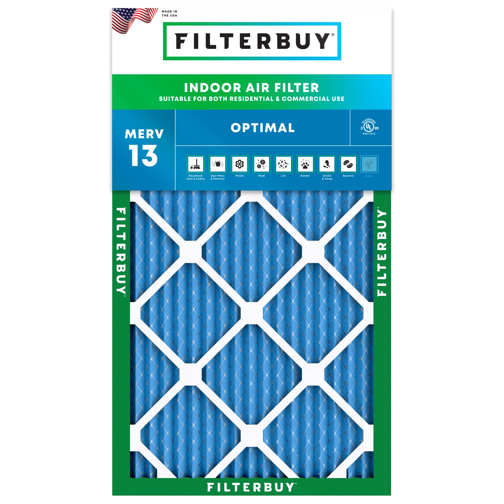 Filterbuy 14x25x4 Air Filter MERV 13 Optimal Defense (1-Pack), Pleated HVAC AC Furnace Air Filters Replacement (Actual Size: 13.88 x 24.88 x 3.63 Inches)