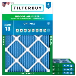 filterbuy 16x20x1 air filter merv 13 optimal defense (4-pack), pleated hvac ac furnace air filters replacement (actual size: 15.50 x 19.50 x 0.75 inches)