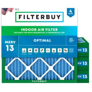 filterbuy 20x20x4 air filter merv 13 optimal defense (4-pack), pleated hvac ac furnace air filters replacement (actual size: 19.50 x 19.50 x 3.63 inches)