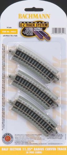 Bachmann E-Z Track Half Section 11.25" Radius Curved Track (6/Card) N Scale