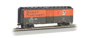 bachmann industries aar 40' steel box car great northern train car, n scale