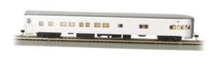 bachmann industries painted unlettered aluminum smooth-side observation car with lighted interior (ho scale), 85'