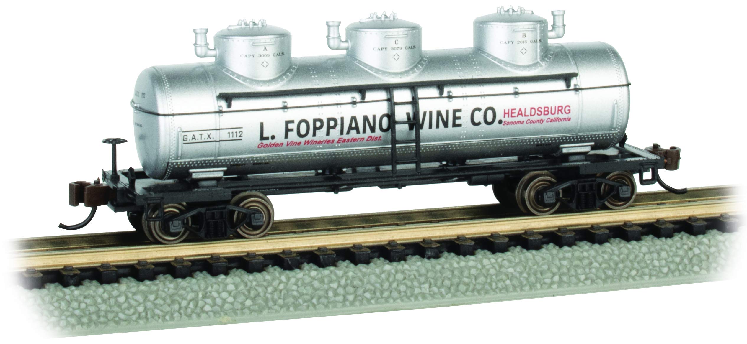 Bachmann Trains - 3-Dome Tank CAR - L.FOPPIANO Wine CO. #1112 - N Scale