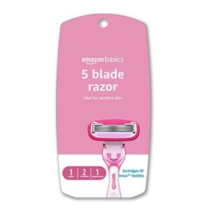 amazon basics 5 blade fits razor for women, fits amazon basics and venus handles, includes 1 fits system handle, 2 cartridges & 1 shower hanger, pink