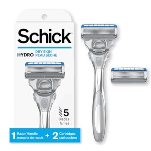 schick hydro 5 sense hydrate razor with shock absorb technology for men, 1 handle with 2 refills,1 count