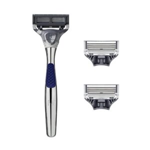 harry's razors for men - chrome razor handle | 5 blade razor with lubricating strip & precision trimmer, 3 cartridges