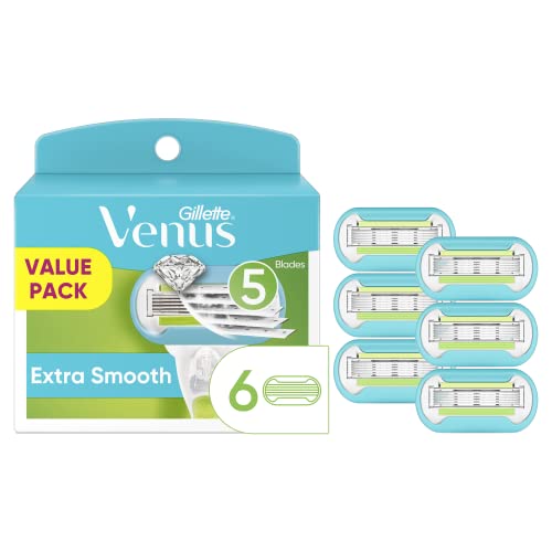 Gillette Venus Extra Smooth Womens Razor Blade Refills, 6 Count, Designed for a Close, Smooth Shave, light blue