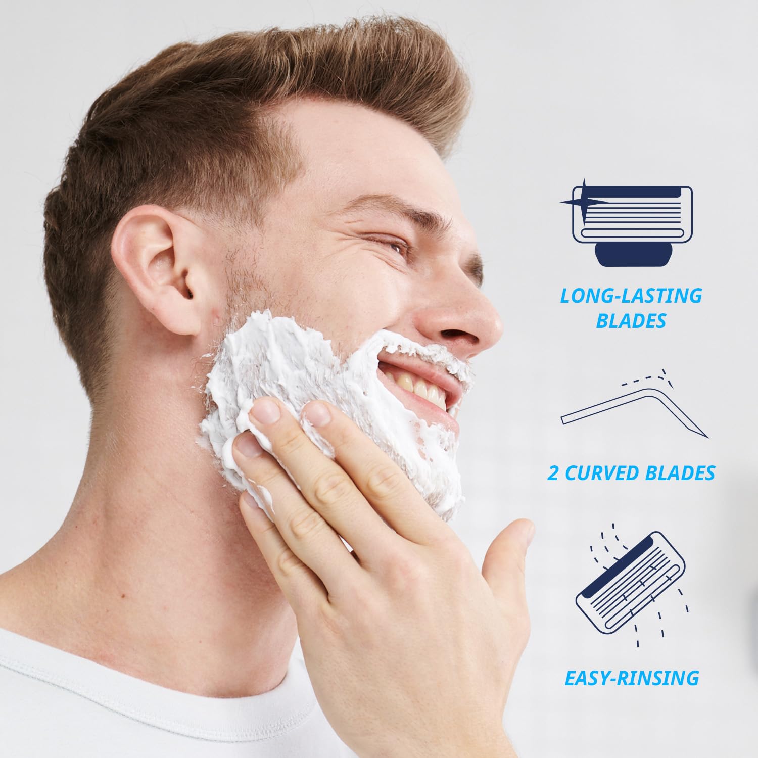 Dorco Pace 2 Plus Disposable Razor 2 blades Pivoting Head Open-Flow for Easy Rinsing with Lubricating Strip and Long Non-Slip Rubber Handle (30ct No Rubber Handle) | Father's Day Gifts