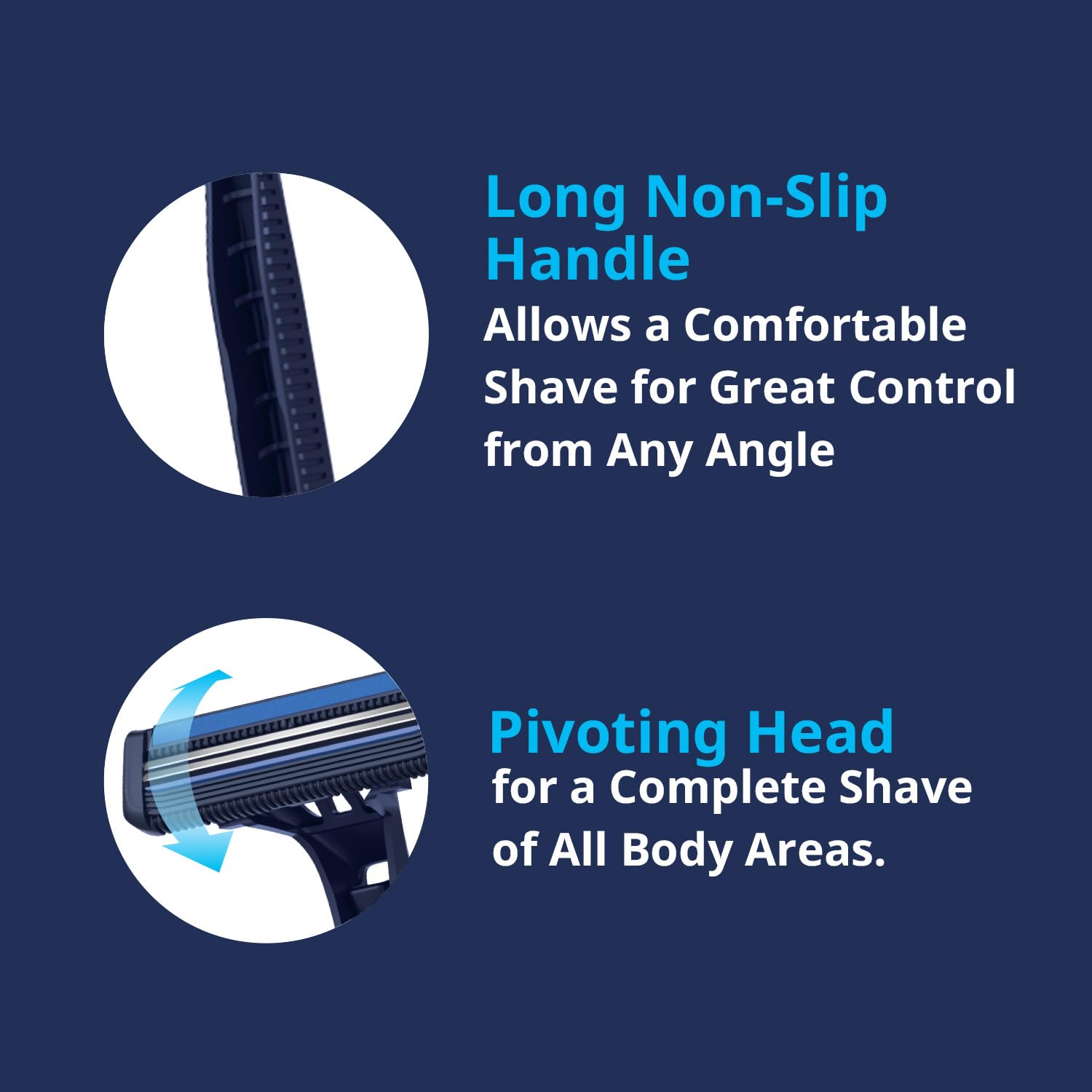 Dorco Pace 2 Plus Disposable Razor 2 blades Pivoting Head Open-Flow for Easy Rinsing with Lubricating Strip and Long Non-Slip Rubber Handle (30ct No Rubber Handle) | Father's Day Gifts