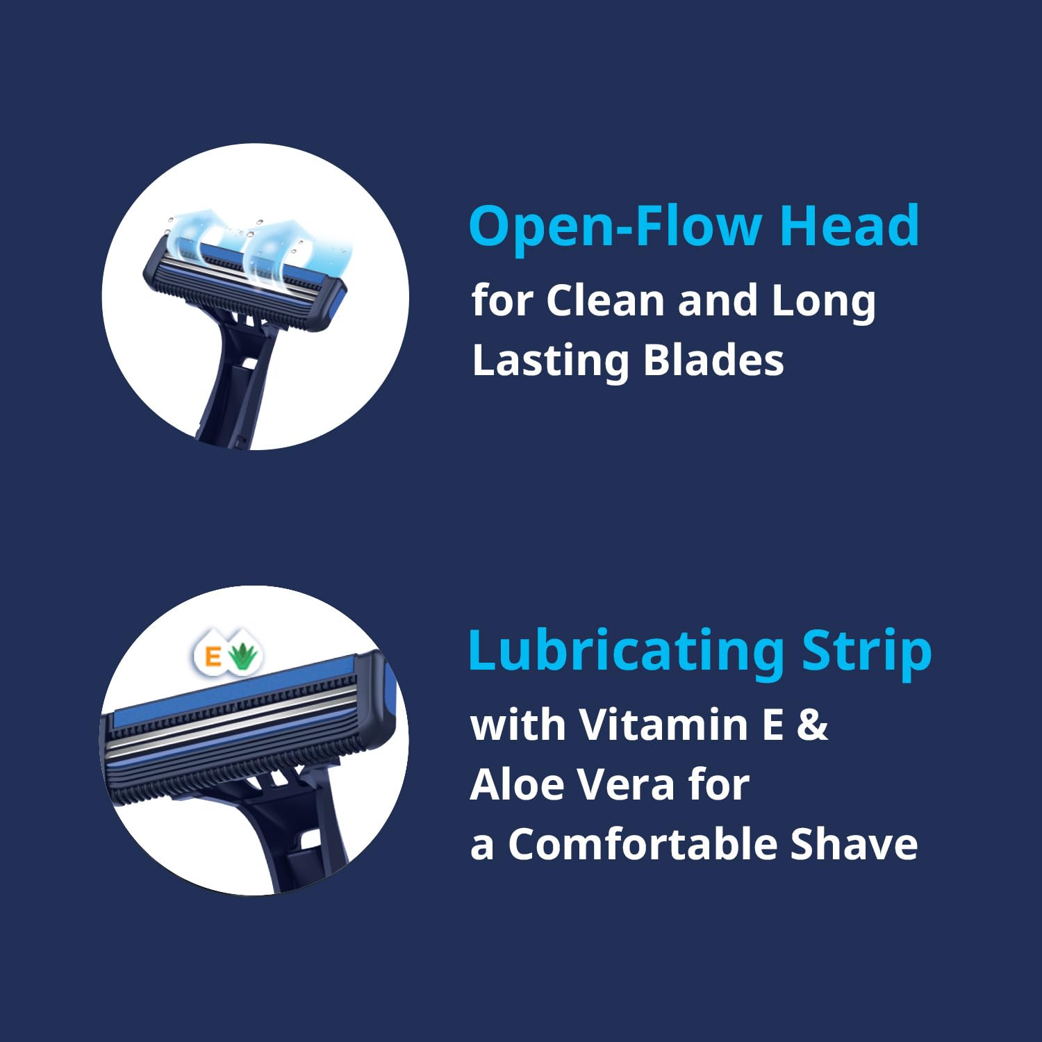 Dorco Pace 2 Plus Disposable Razor 2 blades Pivoting Head Open-Flow for Easy Rinsing with Lubricating Strip and Long Non-Slip Rubber Handle (30ct No Rubber Handle) | Father's Day Gifts