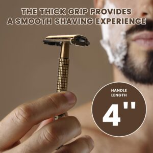 Safety Razor with Chrome Plated Handle, Single Blade Razors for Men with 5 Replacement Blades Long Handle Double Edge Safety Razor