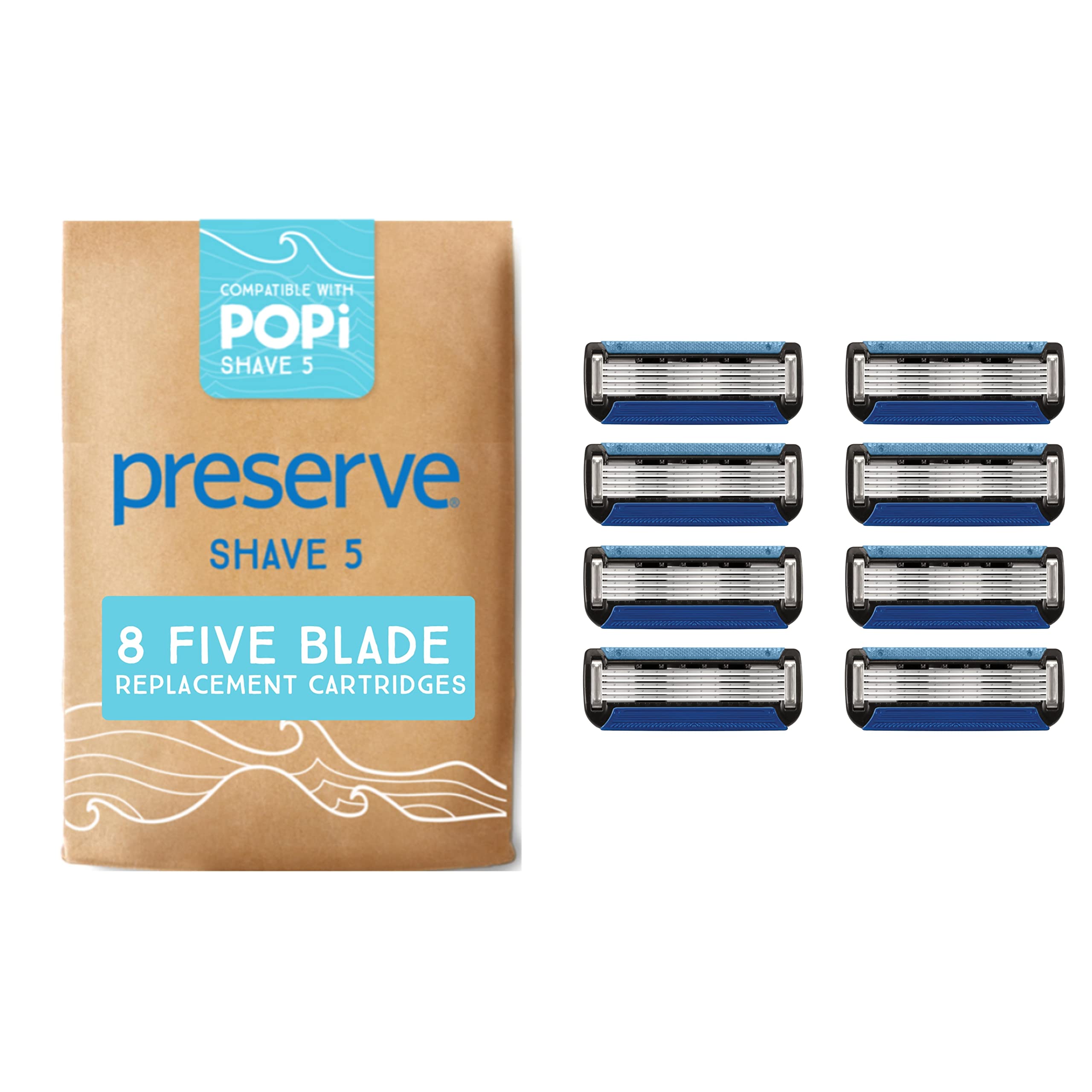 Preserve POPi Shave 5 Replacement Cartridges for Preserve POPi Shave 5 Razor (8 Count (Pack of 1))