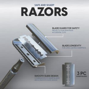 VETERAN OWNED COMPANY. Safety Razor, single blade, Chrome Double Edge Safety Razor, with 10 Platinum Coated Double Edge Safety Razor Blades. This shaver will last a lifetime.