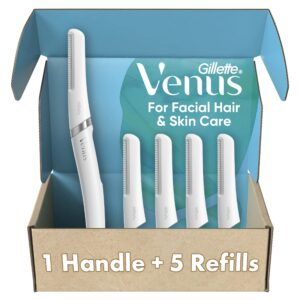 gillette venus dermaplaning tool kit, 5 blade refills, exfoliating face razors for women, eyebrow razor, face razors for women, facial razors, dermaplane razor for women face, peach fuzz remover