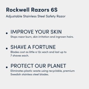 ROCKWELL RAZORS 6S Stainless Steel Double-Edge Safety Razor with 6 Adjustable Shave Settings and 5 Blades, 8 Piece Set, Silver