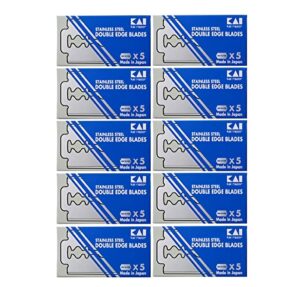 50 stainless steel double edge safety razor blades from kai cutlery