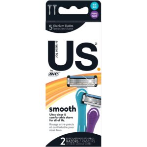 bic us. 5-blade unisex disposable razors for men and women, lubrication strip for a smooth, close shave, 2-count