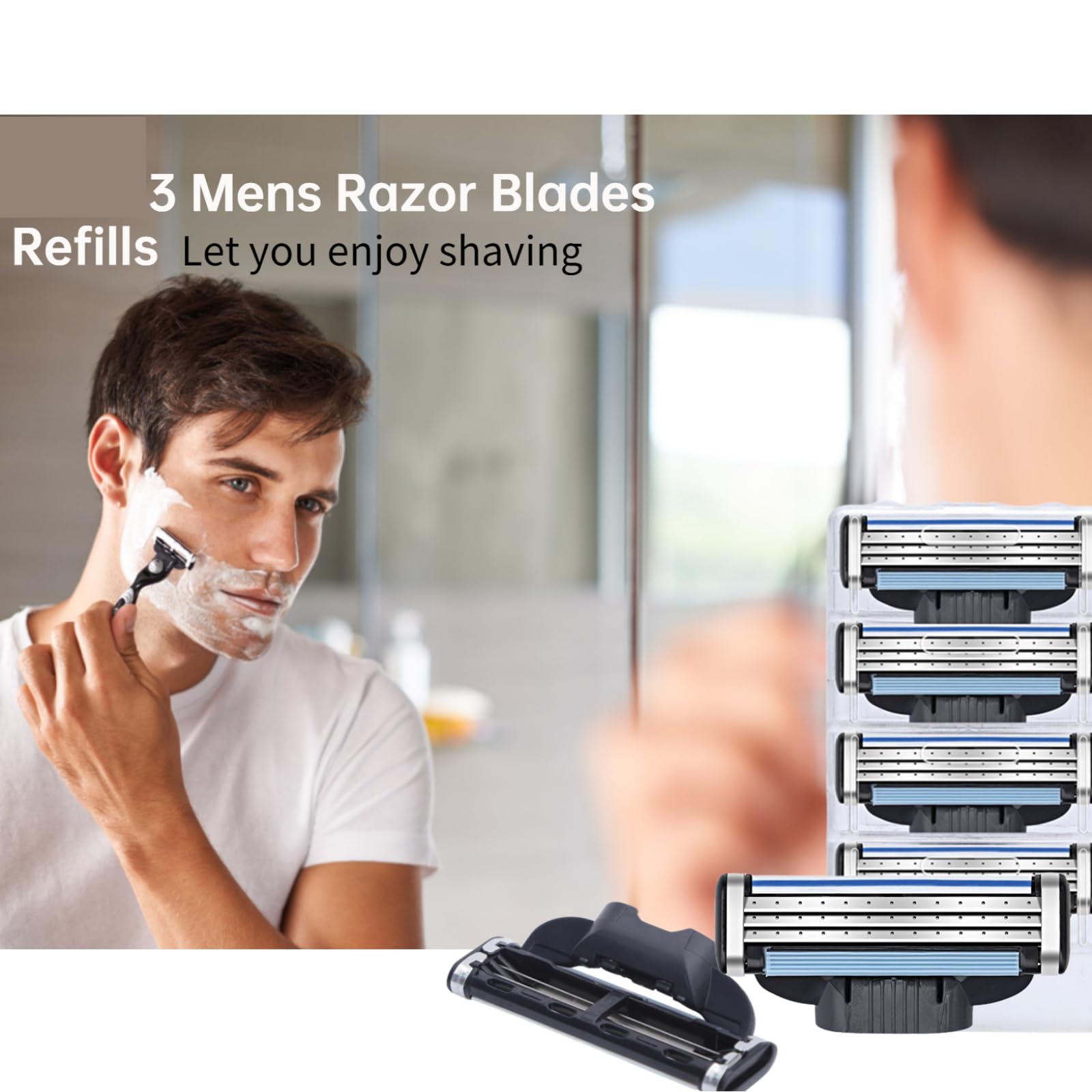 Razor Blades Refills, Razor Blades, Manual Blades Refills, Mens Razor Blade Refills with Dual Lubrication, Stainless Steel Blades for Sensitive Skin