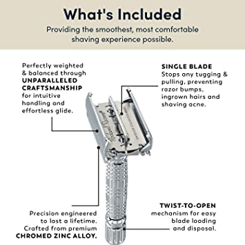 ROCKWELL RAZORS R1 Double Edge Safety Razor in Gunmetal, Butterfly Open with 5 Blades