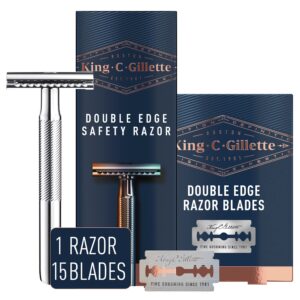 king c. gillette safety razor with chrome plated handle and 5 platinum coated double edge safety razor blade refills with double edge safety razor blade refills, 10ct