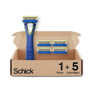 schick hydro groomer — beard trimmer for men, beard groomer with 5 razor blades, blue