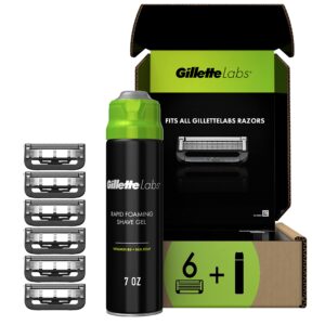 Gillette Labs with Exfoliating Bar Razor Refills for Men , 6 Razor Blade Refills and 7oz Rapid Foaming Shave Gel, Black