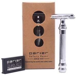 parker, 98r ultra heavy weight long handle double edge safety razor & 5 blade refills