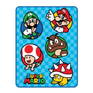 franco nintendo super mario kids bedding super soft micro raschel throw, 46 in x 60 in, (official licensed product)