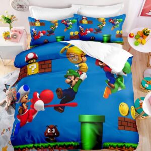 gvaolleip king japanese characters marios duvet cover bedding sets bros galaxy super star games soft microfiber bed set collection, no comforter sheet blue 02