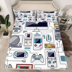 boys game fitted sheet gamepad printed bedding set for kids teens videogame controller fitted bed sheet gaming console bedding decor set twin size 1 fitted sheet with 1 pillow case(no top sheet)